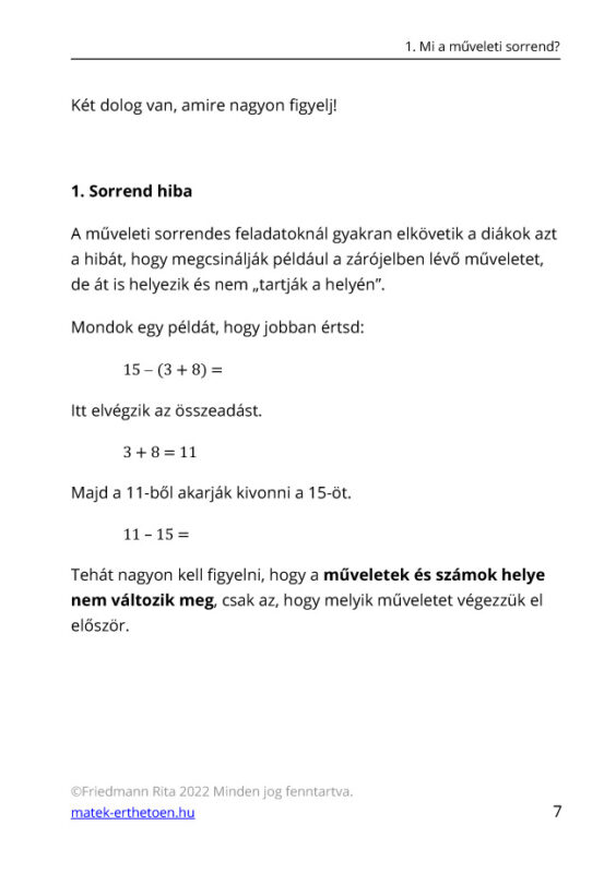 Műveleti sorrend érthetően 1 - Pozitív egész számokkal - E-book - Matek ...